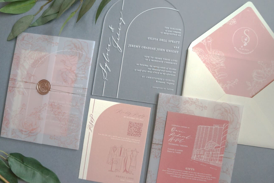 Shades of Pink and Acrylic invitation / Virginia – Ink Scribbler