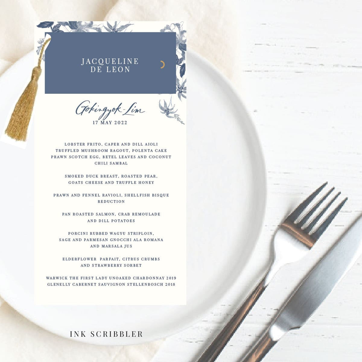 Chinois / Menu & Place Card with Tassel - Ink Scribbler